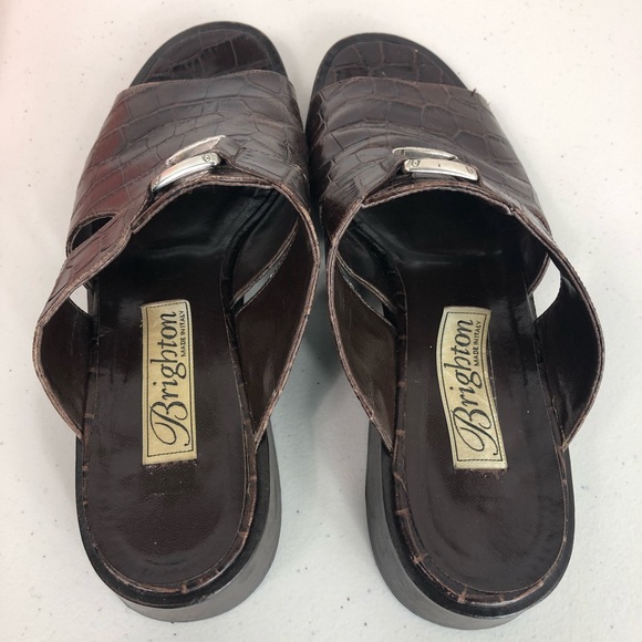 Brighton | Shoes | Brighton Made In Italy Slip On Sandals Brown 75 ...
